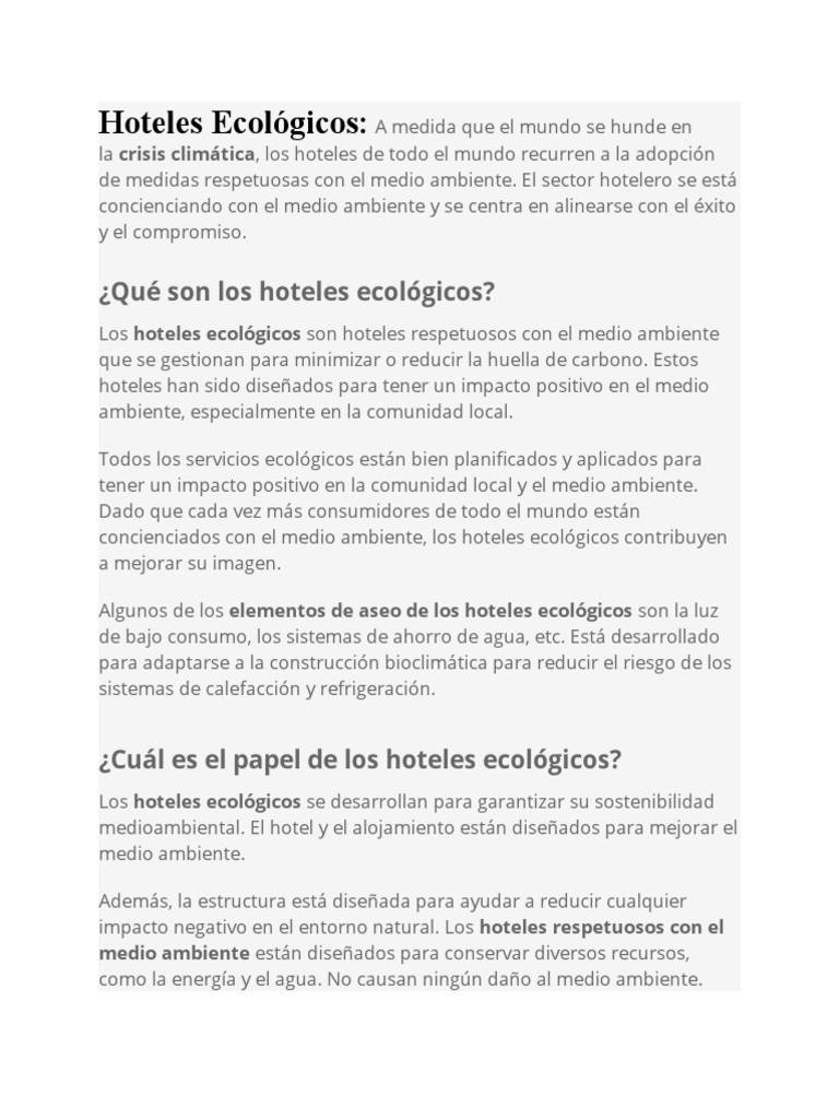 Beneficios de los Hoteles Ecológicos | PDF | Hotel | Uso eficiente de ...