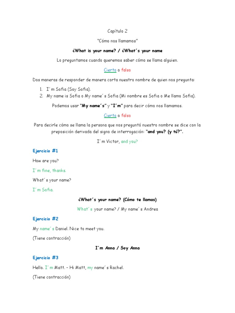 Capítulo 2 Ejercicios de Inglés. | PDF