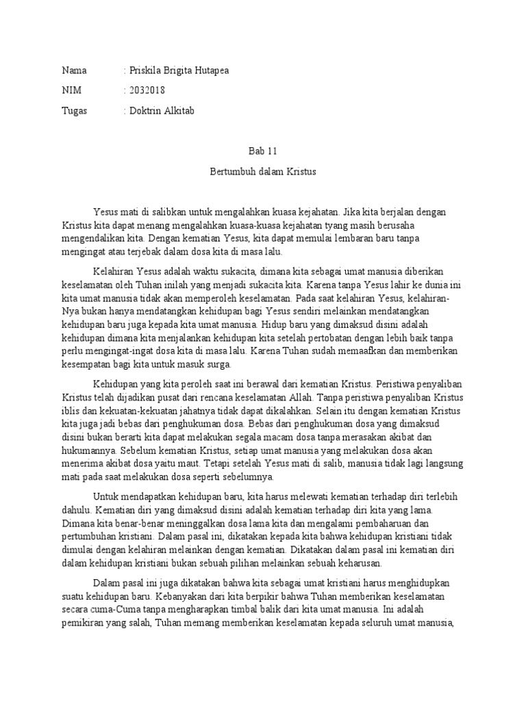 Tugas 3 - Doktrin Alkitab - Priskila Brigita Hutapea - 2032018 | PDF
