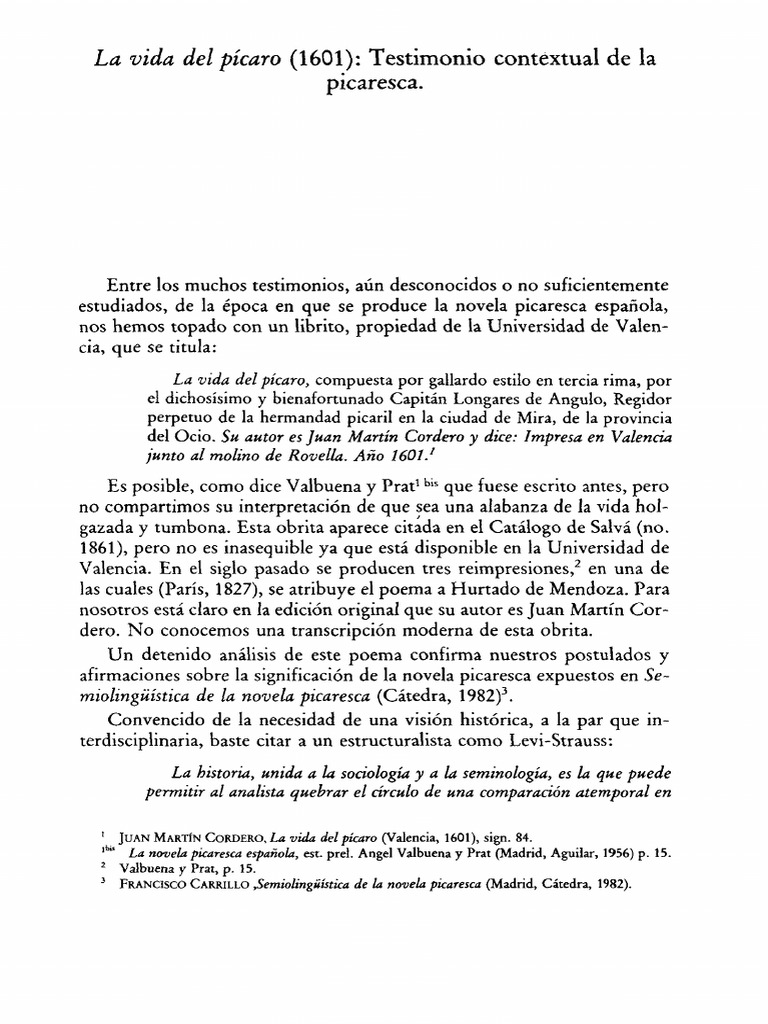 La Vida Del Picaro 1601 Testimonio Contextual de La Picaresca | PDF ...