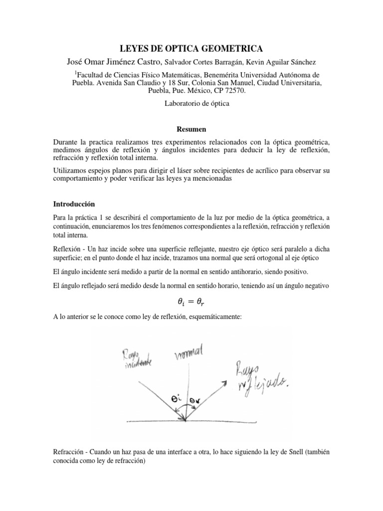 Leyes de Óptica Geométrica: Reflexión y Refracción | PDF | Refracción ...