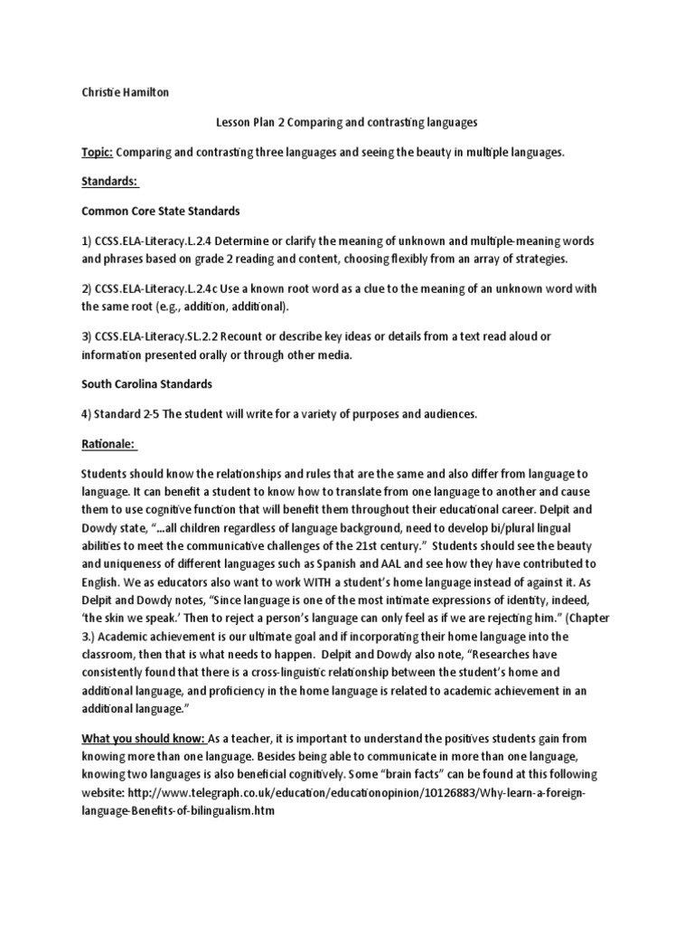 Lesson Plan 2 Pdf Multilingualism English Language