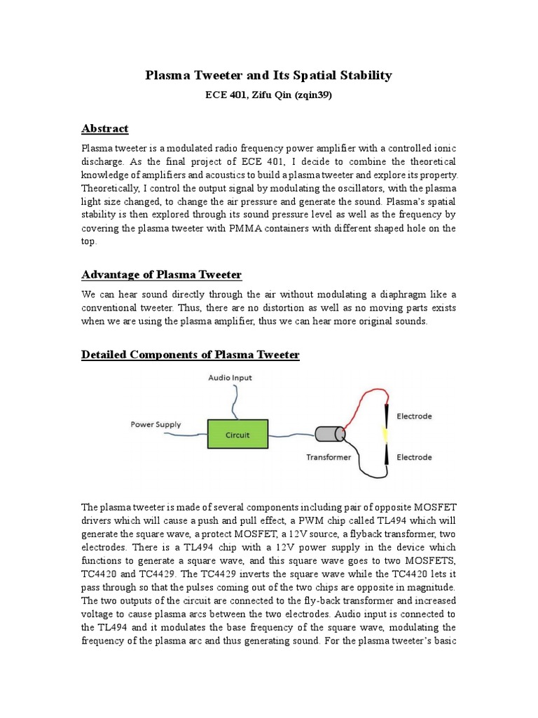 Plasma Tweeter and Its Spatical Stablity | PDF | Amplifier | Plasma ...