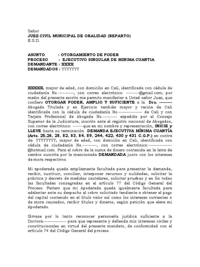 1.modelo Poder Proceso Ejecutivo - Octubre 7-2022 | PDF