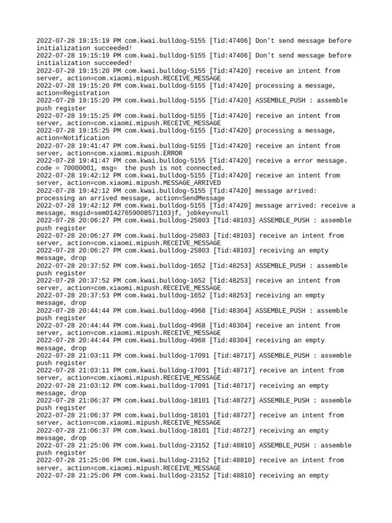 Kwai Bulldog Push Message Logs | PDF | Smart Devices | Xiaomi