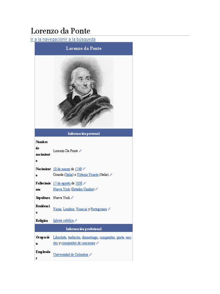 Lorenzo da Ponte: Libretista de Mozart | PDF | Música vocal | Musica ...