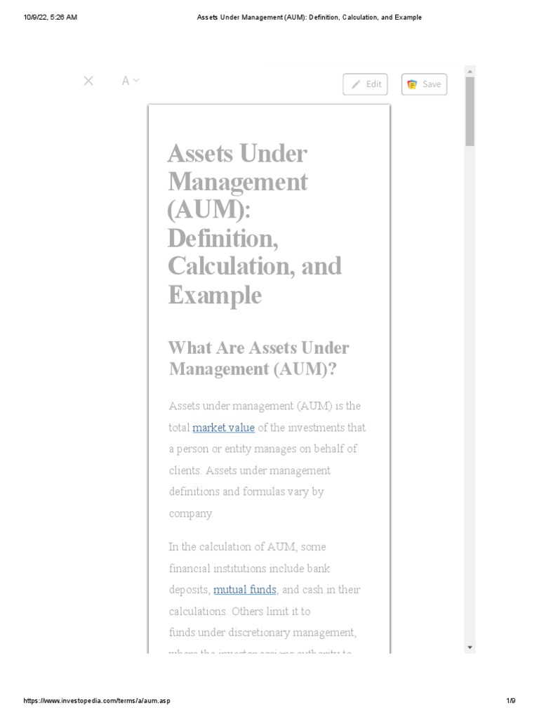 Assets Under Management (AUM) - Definition, Calculation, and Example ...