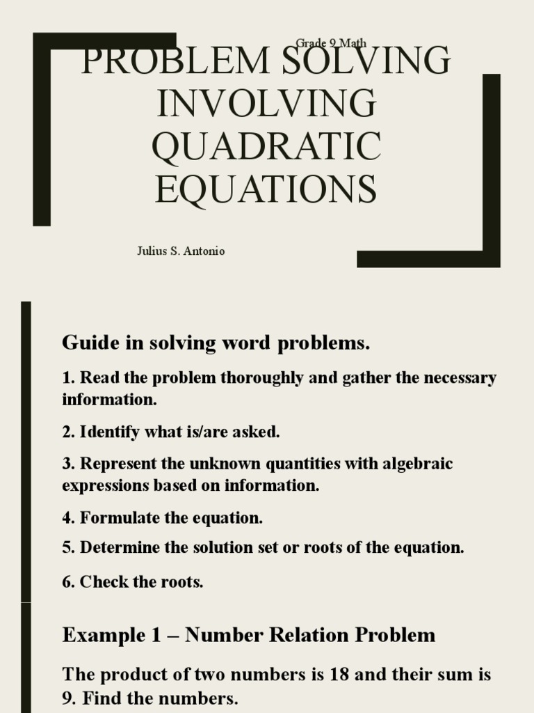 Problem Solving Involving Quadratic Equations | PDF | Equations ...