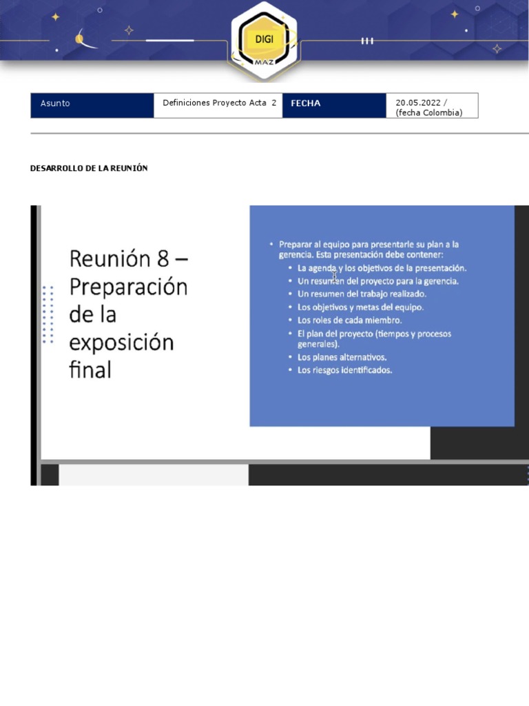 Acta 008 - Preparacion Exposicion Final | PDF