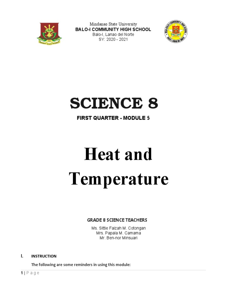 Science 8 Module 5 | PDF | Temperature | Heat