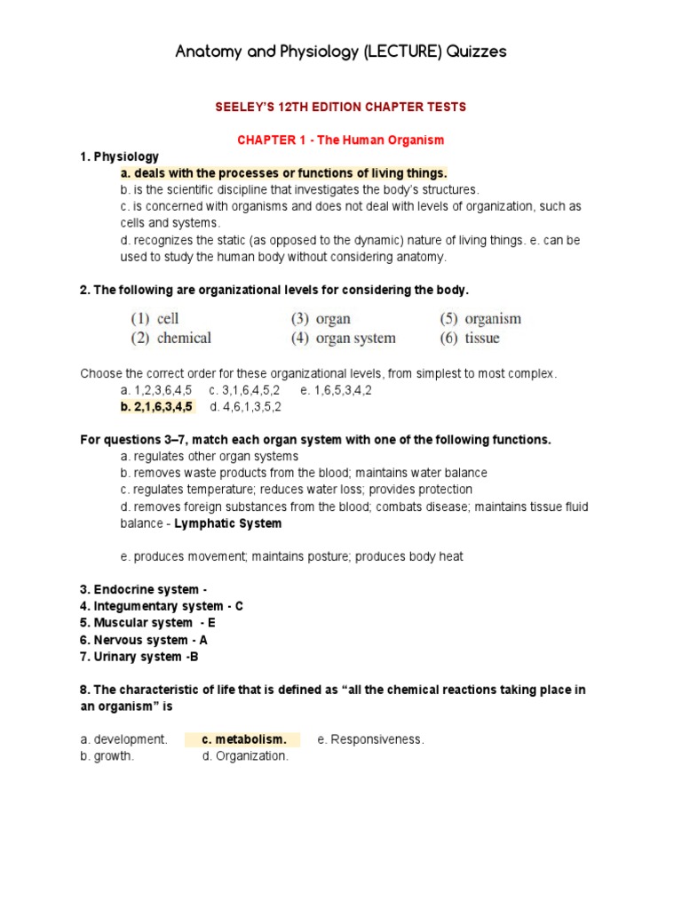 Anatomy and Physiology (LECTURE) Quizzes | PDF | Epithelium | Cell Membrane