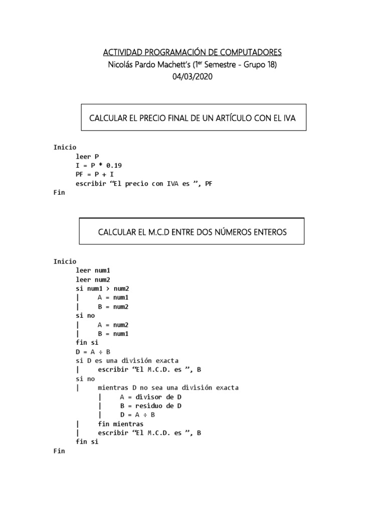 Algoritmos | PDF | División (Matemáticas) | Matemáticas