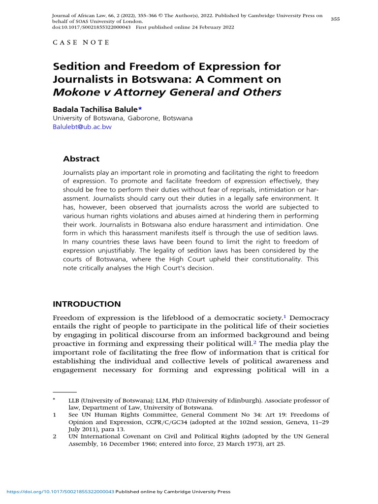 Sedition and Freedom of Expression For Journalists in Botswana: A ...