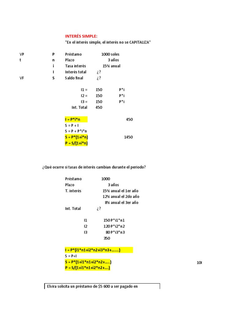 Cálculo de Interés Simple y Préstamos Variables | PDF | Tarifas ...