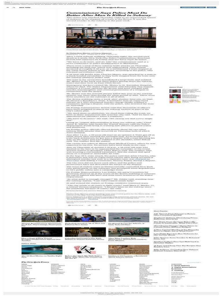Commissioner Says Police Must Do Better After Man Is Killed In Subway Pdf