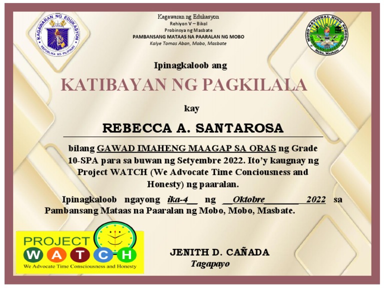 Katibayan ng Pagkilala | PDF