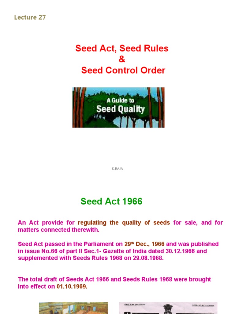 27-Seed Act, Seed Rules, Seed Control Order | PDF | License | Certification