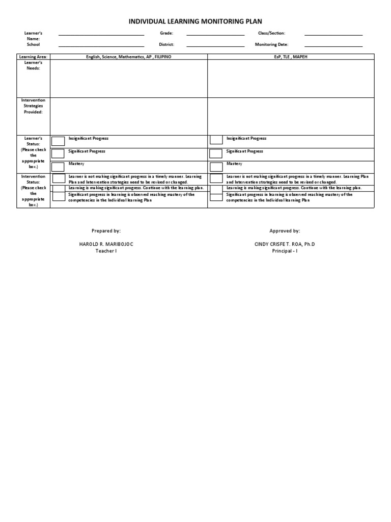 Individual Monitoring Plan Template | PDF