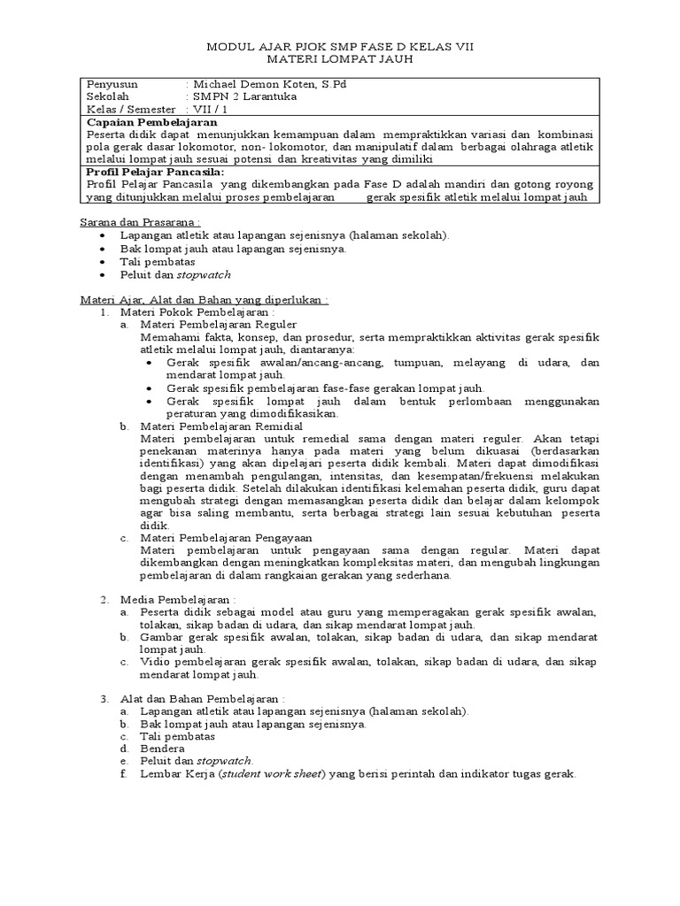 Modul Ajar 03 Pjok Lompat Jauh | PDF