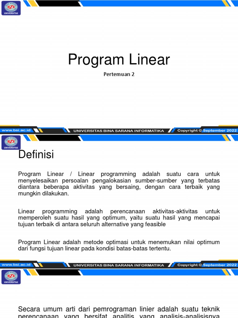 Program Linear: Pertemuan 2 | PDF | Metode & Bahan Ajar | Komputer