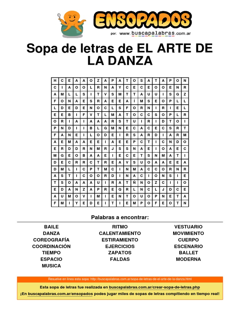 Sopa de Letras de El Arte de La Danza | Descargar gratis PDF | Bailes ...