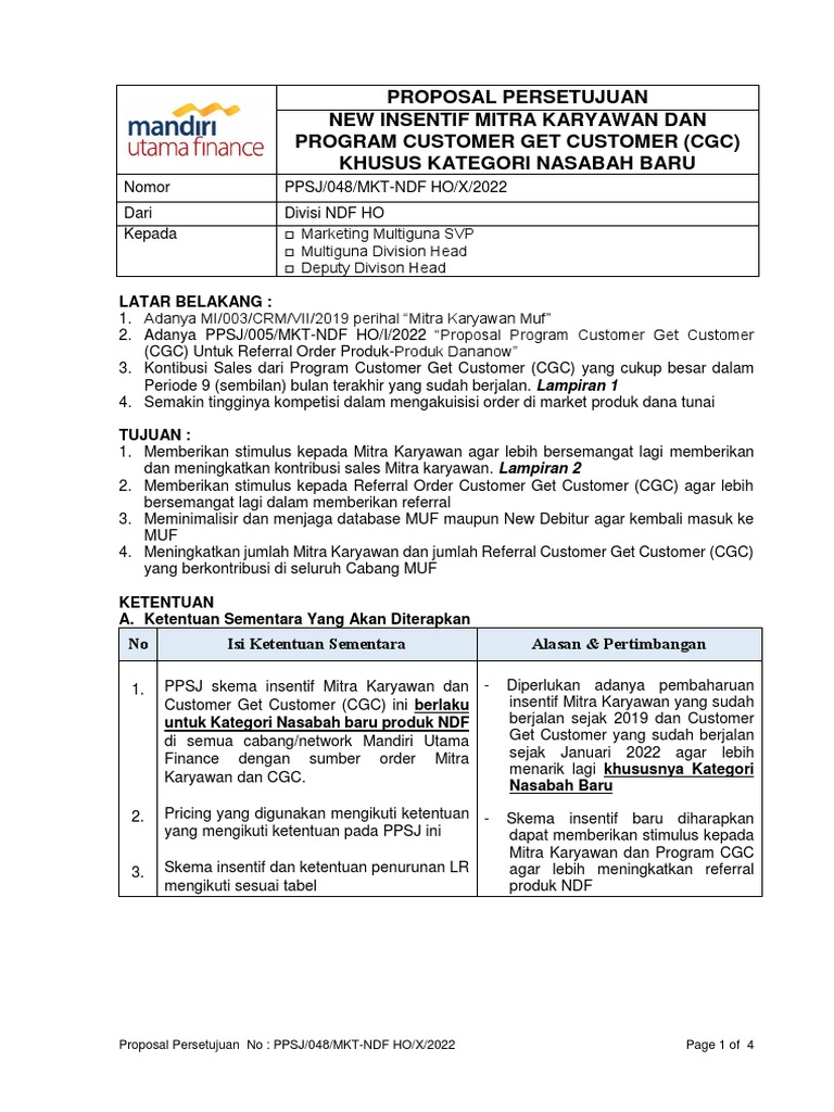PPSJ 048 NDF Ho New Insentif Mitra Karyawan Dan Program CGC Khusus Kategori Nasabah Baru | PDF ...