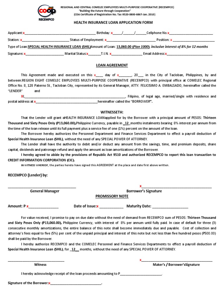 Option 1 Loan Form New | PDF | Loans | Interest