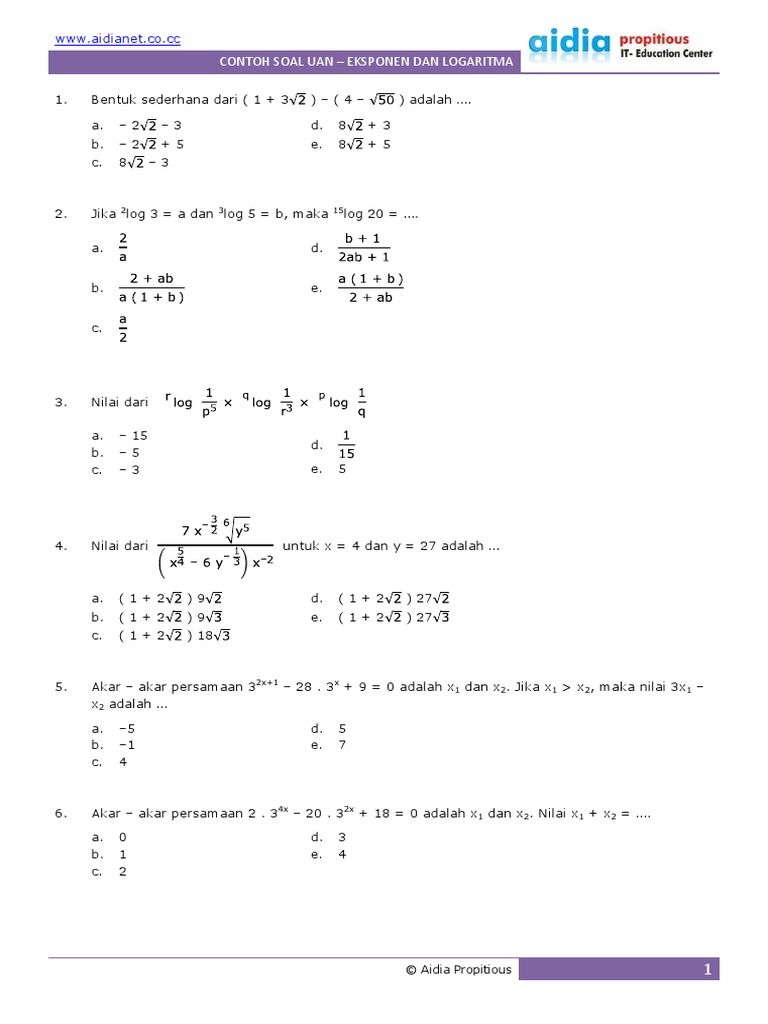 Contoh Soal Eksponen Dan Logaritma | PDF
