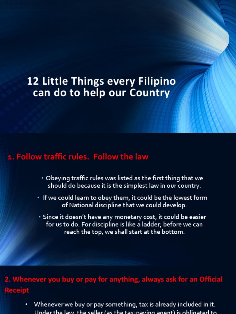 Lesson 2. 12 Little Things Every Filipino Can Do To Help Our Country ...