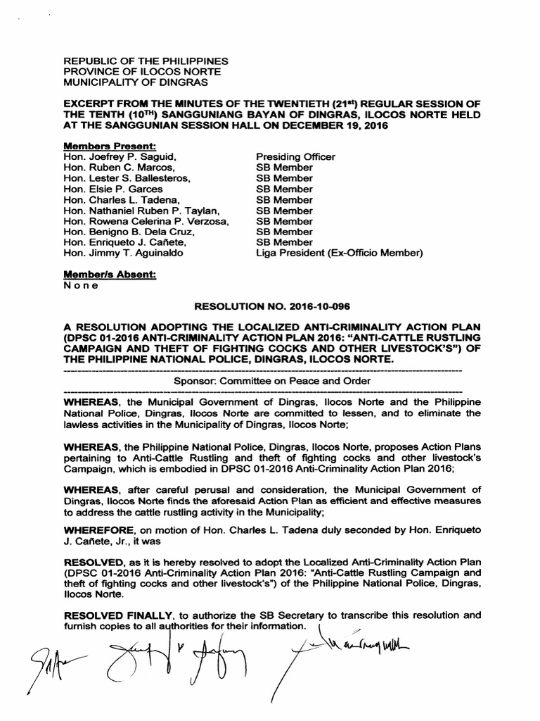 Municipal Resolution No. 2016-10-096 PNP Anti Crimininality Action Plan ...