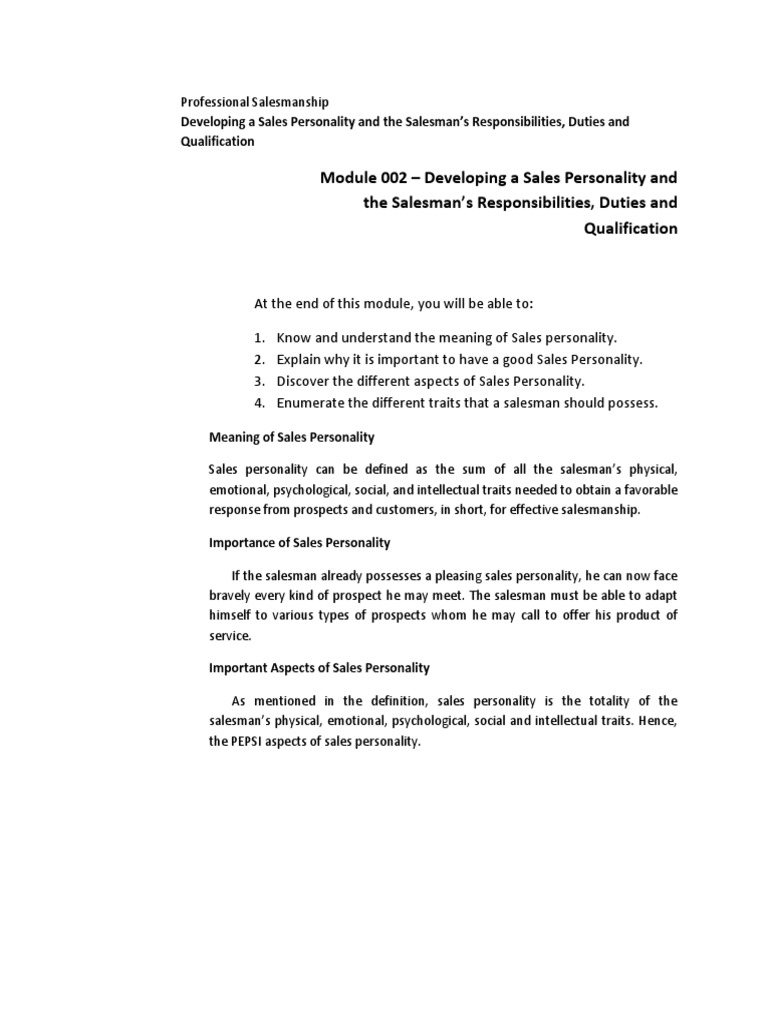 Module 2 | PDF | Sales | Behavioural Sciences