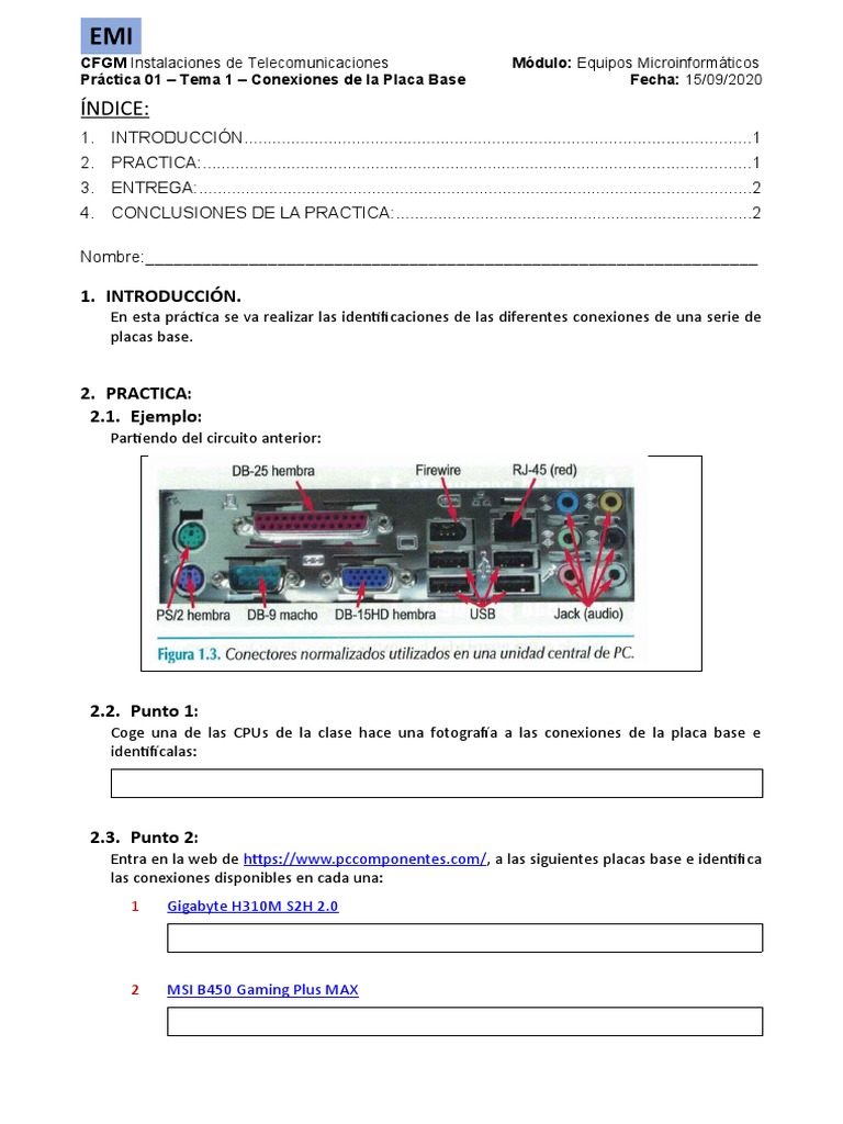 Emi-Tarea 01-Conexiones Placa Base | PDF | Informática | Tecnología