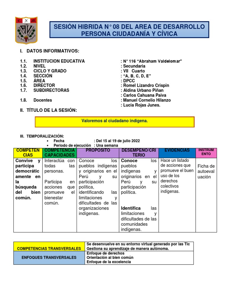 SESION HIBRIDA 8 II Trimestre DPCC 4° GRADO | PDF | Relaciones personales, crianza y desarrollo ...