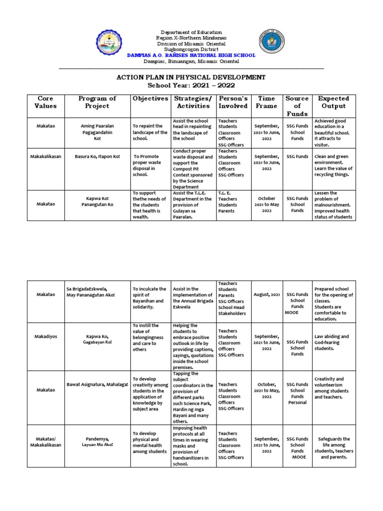 Action Plan in Physical Development | PDF