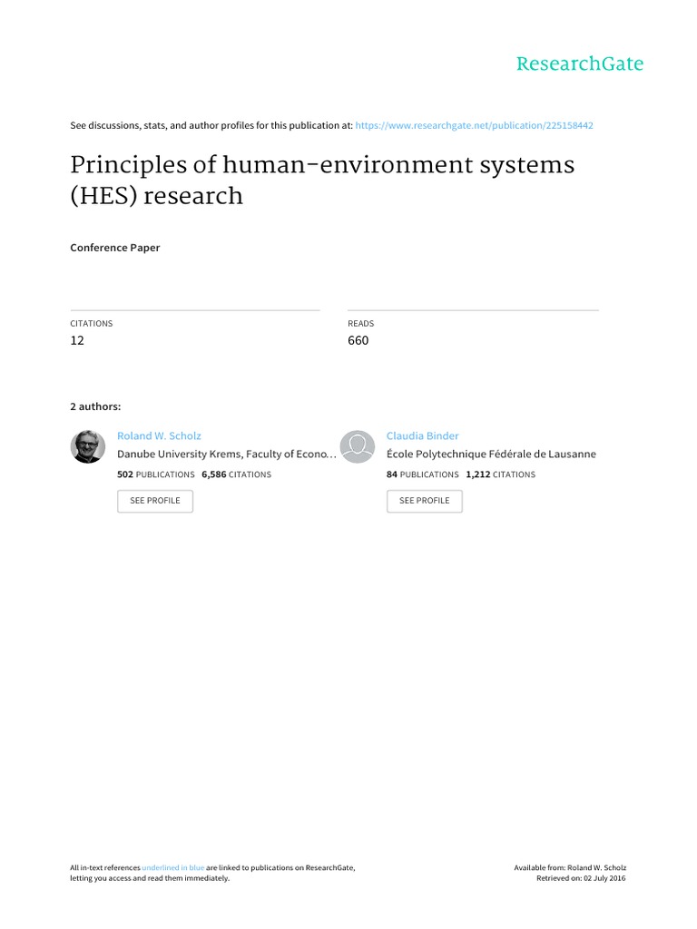 Principles of Human-Environment Systems HES Resear | PDF | System ...