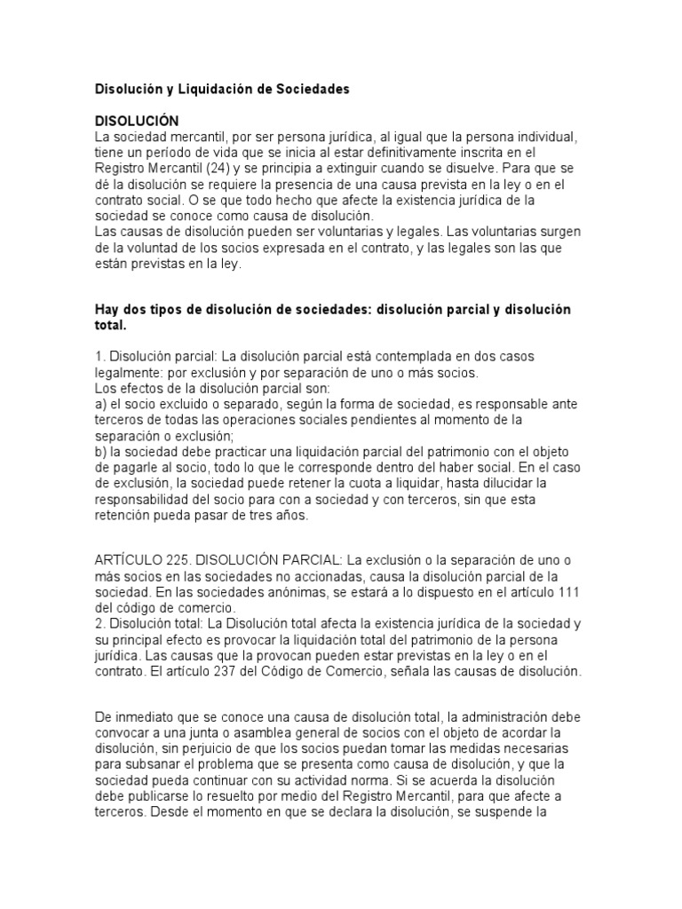 Disolución y Liquidación de Sociedades | PDF | Sociedad de responsabilidad limitada | Liquidación