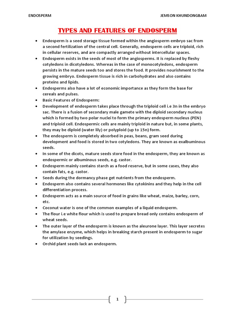Types And Features Of Endosperm Pdf Seed Organisms