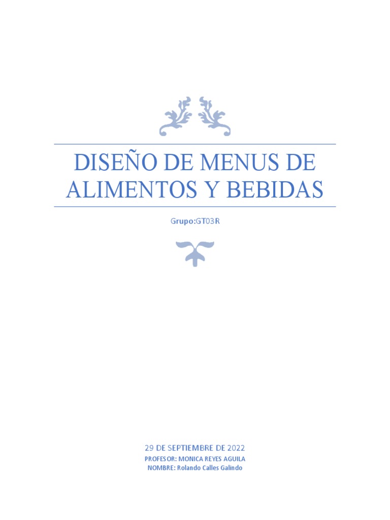 Diseño de Menus de Alimentos y Bebidas | PDF