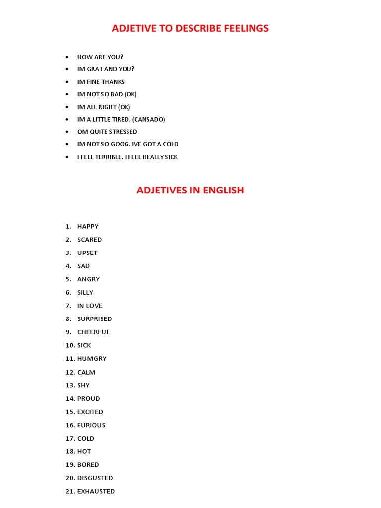 Adjectives for Describing Feelings | PDF