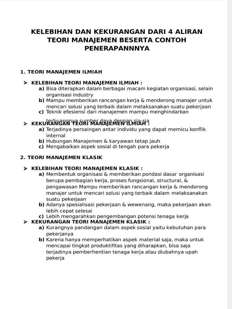 Dokumen - Tips - Kelebihan Dan Kekurangan Dari 4 Aliran Teori Manajemen Beserta Contoh ...