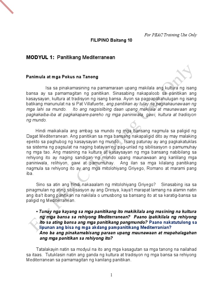 Filipino Grade 10 Q1 Adv | PDF