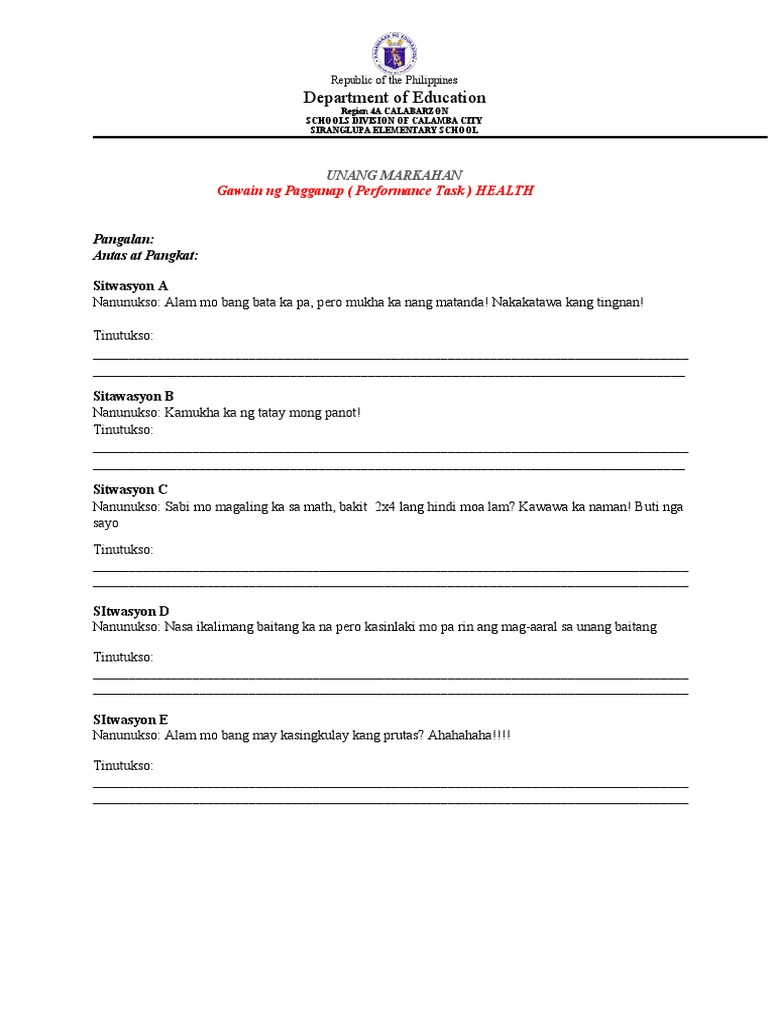 Performance Tasks - MAPEH 5 | PDF