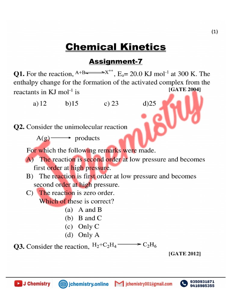 Chemical Kinetics Assignment 7 | PDF