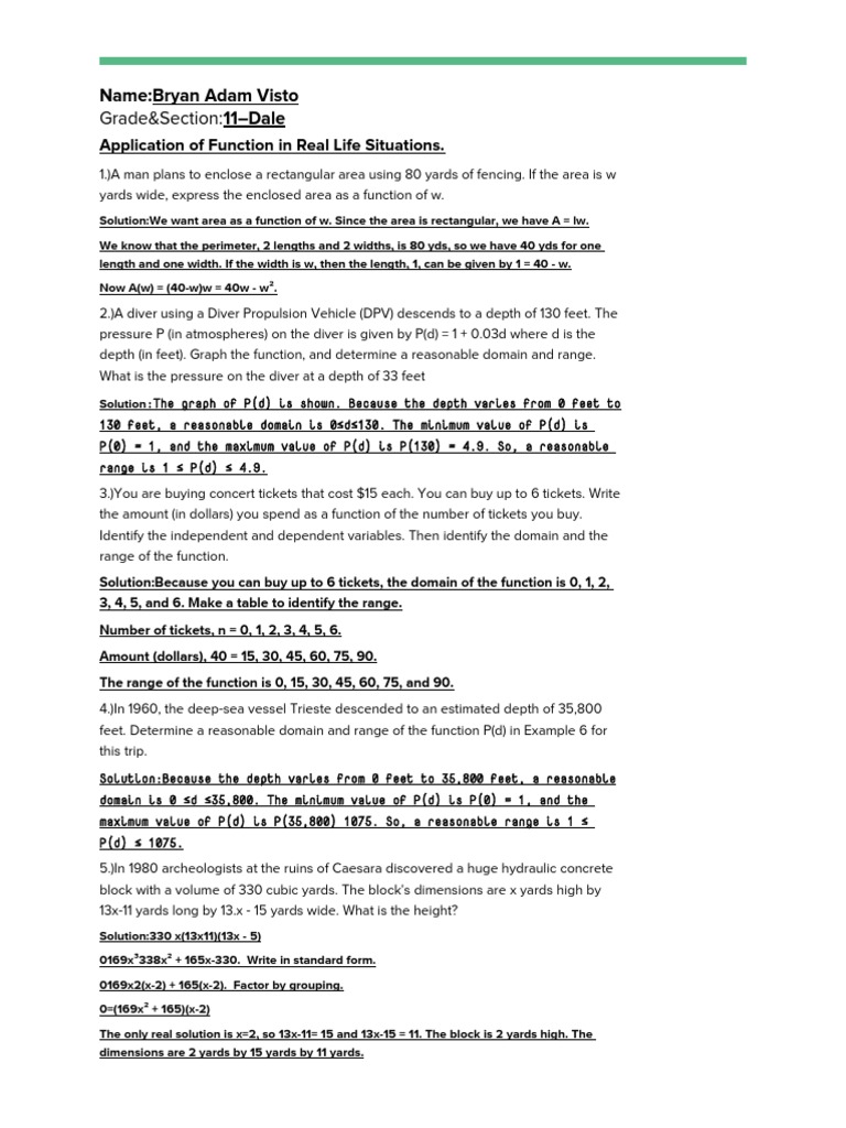 Real Life Situations | PDF | Function (Mathematics) | Area