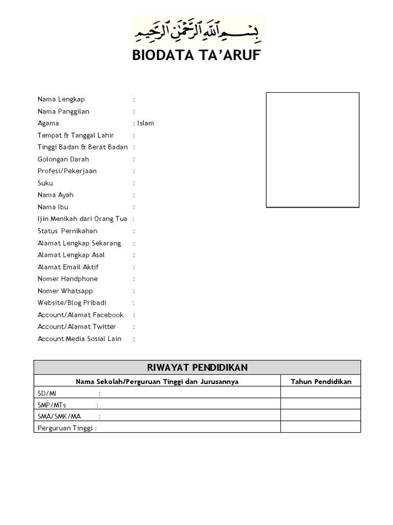 Contoh Biodata Taaruf Lengkap | PDF
