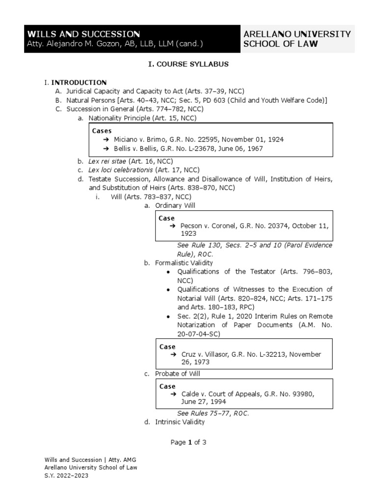 Wills Succession Syllabus House Rules | PDF | Legal Aspects Of Death ...