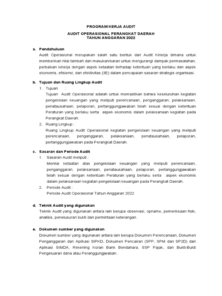 Program Kerja Audit Operasional Perangkat Daerah - Terbaru | PDF