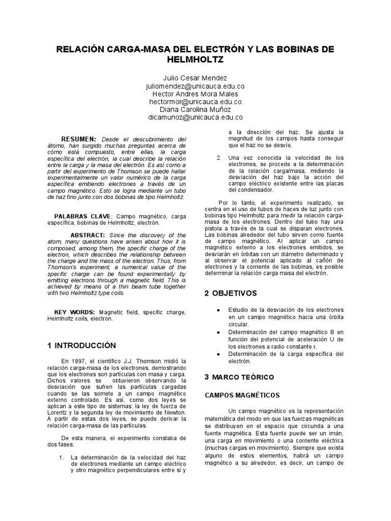 Relación carga-masa del electrón | PDF | Campo magnético | Electrón