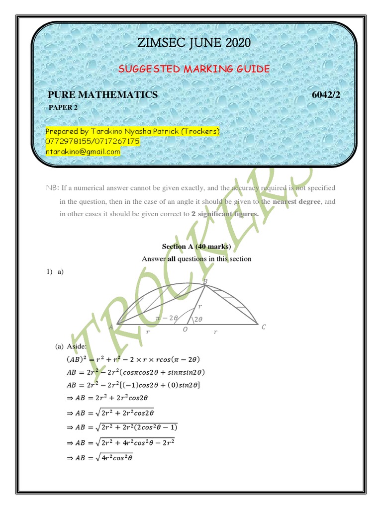 2020june ppr2 Marking Scheme | PDF | Matrix (Mathematics) | Determinant