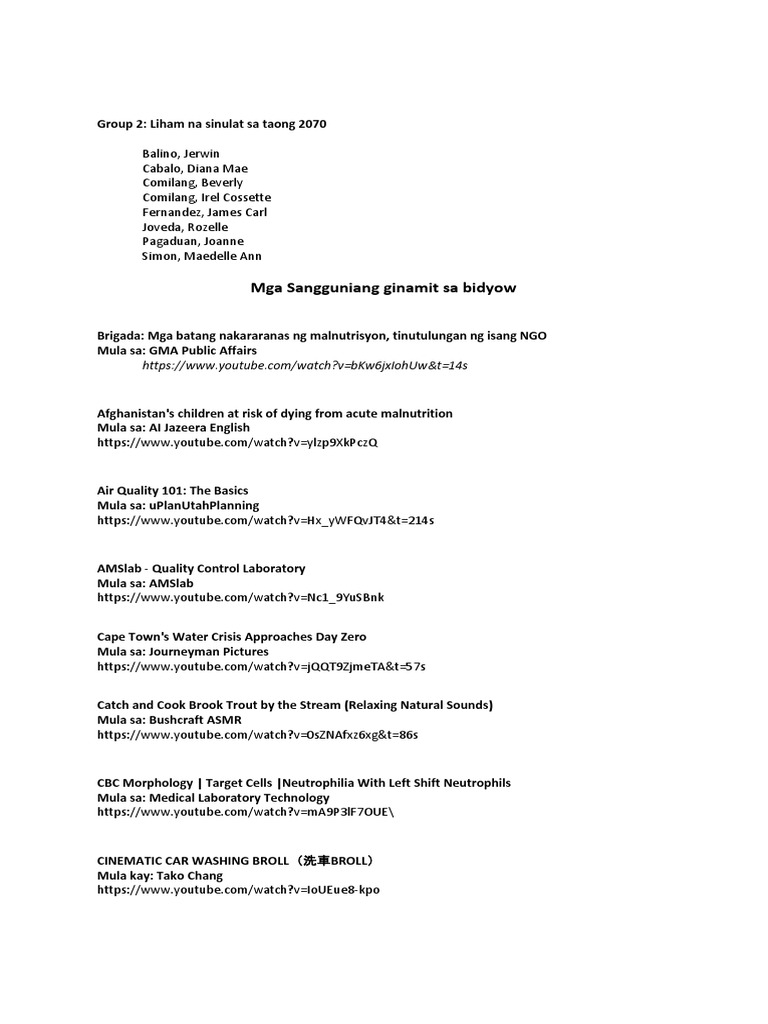 Group 2 - Liham Na Sinulat Sa Taong 2070 - Sanggunian | PDF | Earth ...